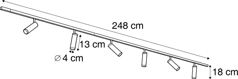 Moderní kolejnicový systém s 6 bodovými světly černý 1-fázový - Slimline Uzzy