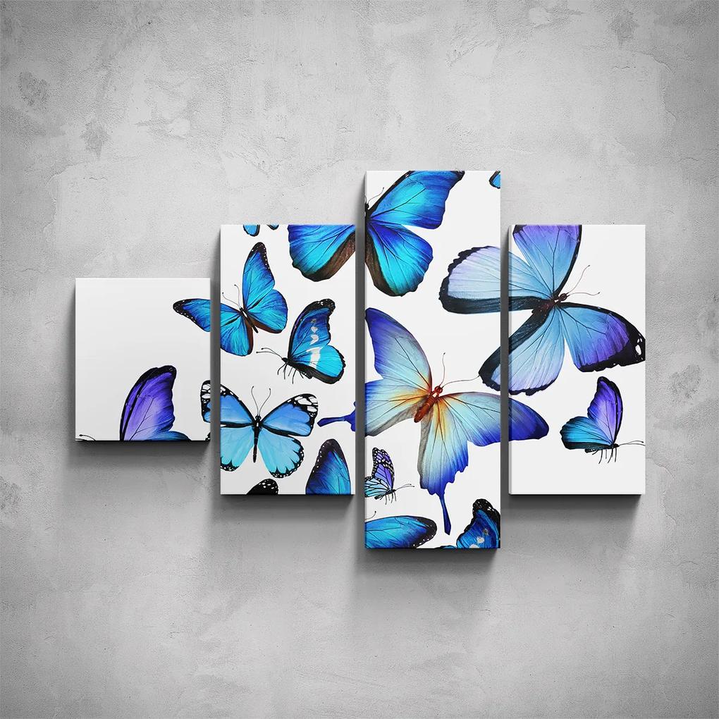 4-dílný obraz - Modří motýli - PopyDesign