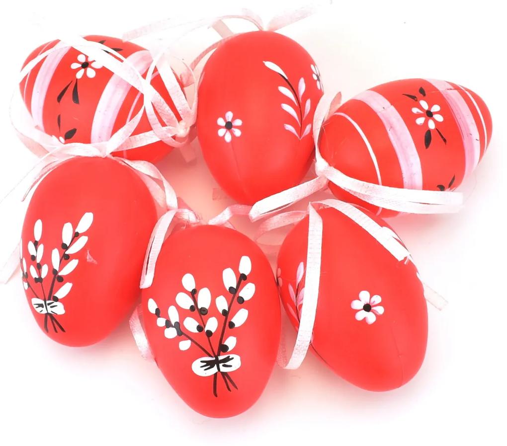 Velikonoční vajíčka malovaná, červená, 6 ks, 6x4 cm