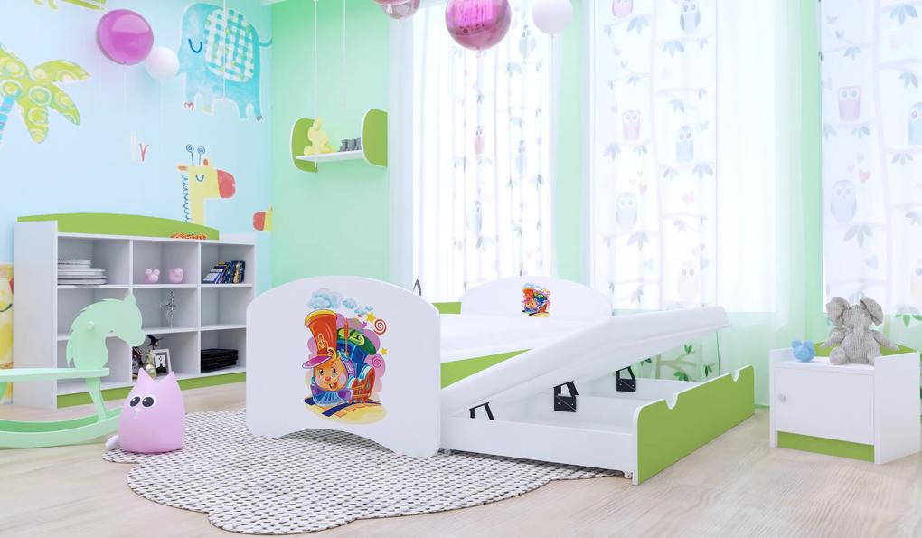 Svět pokojů Dětská postel Kevin pro dvě děti - hrající lokomotiva + matrace zdarma Barva: Bílá, Rozměr: 160x80 cm, Zábrana: ANO (+450 Kč)