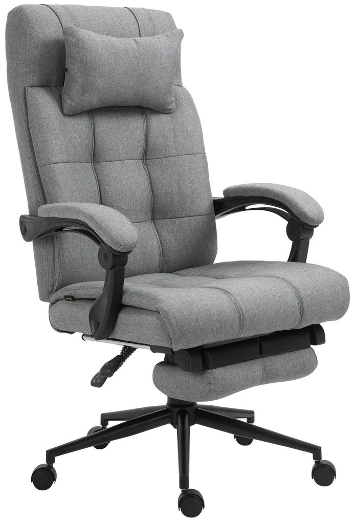Kancelářská židle Vinsetto s polštářem pod hlavu a područkami, výškově nastavitelná otočná židle s podnožkou, lněná, ergonomická, 66 x 70 x 116-124 c…