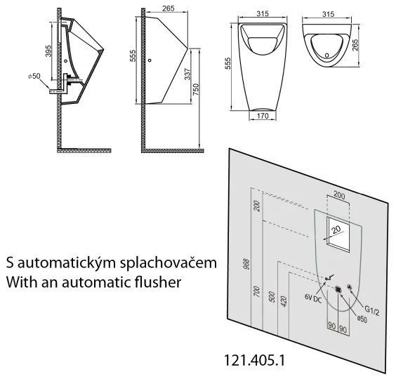 Bruckner - Pisoár SCHWARN zadní přívod, zadní odpad keramika/bílá