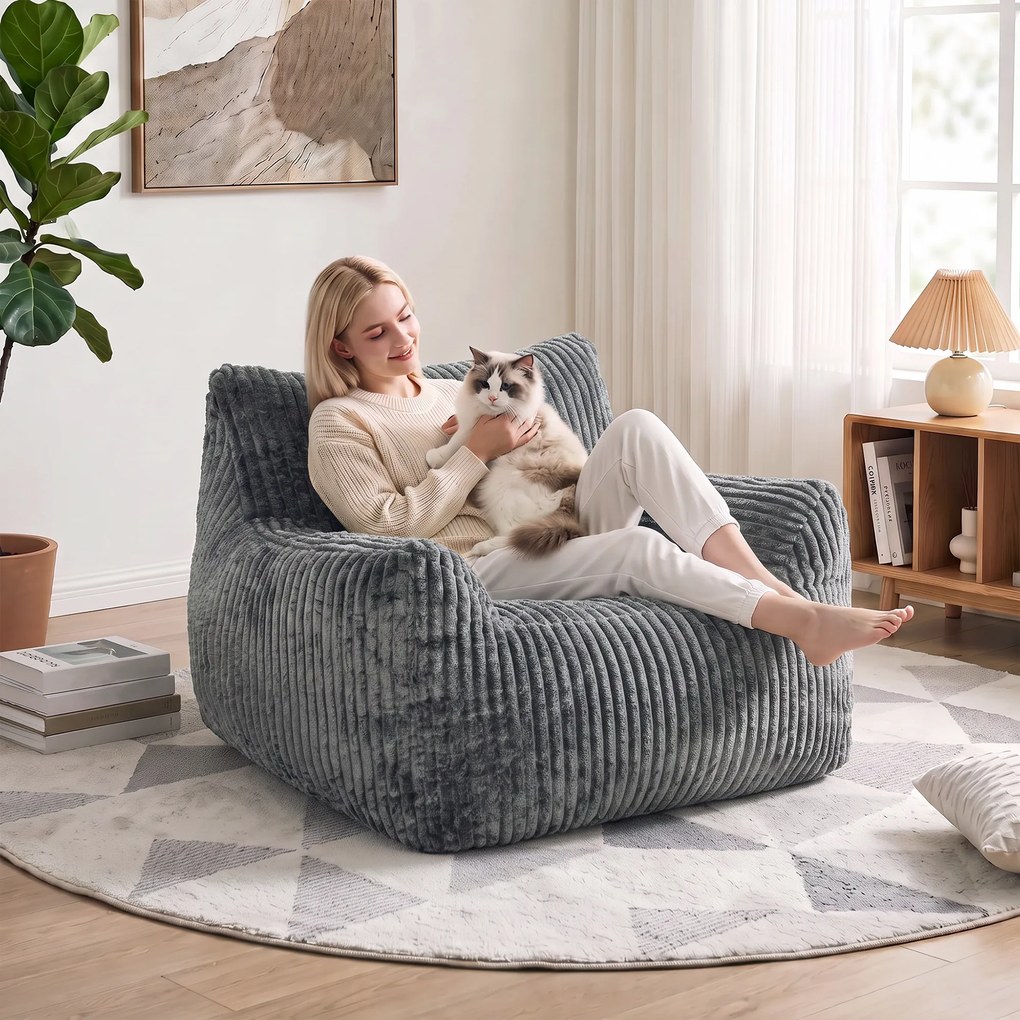 HOMCOM Podlahové křeslo pro dospělé, velká Cloud podlahová lounge bez rámu, s opěrkou zad a područkami, bez montáže, šedá