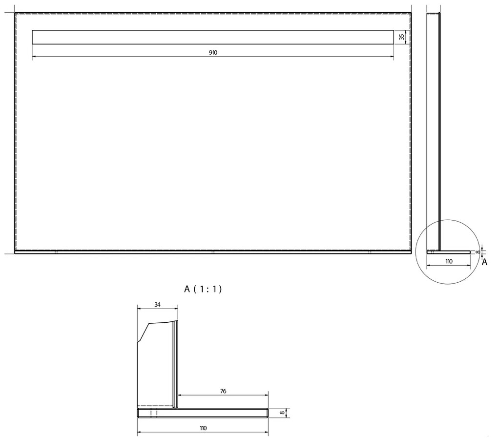 Sapho BRETO zrcadlo s LED osvětlením a policí 1000x608mm, BT100