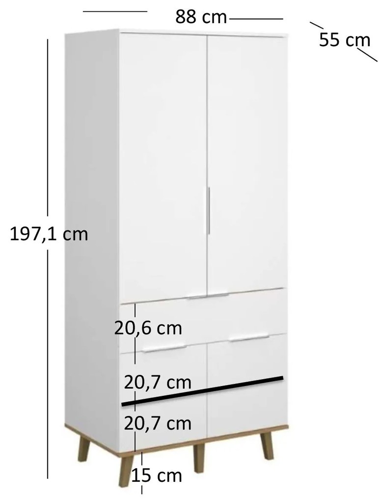 Šatní skříň Nickole (bílá + dub kamenný). 1053091