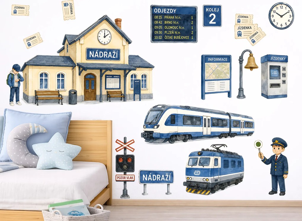 České nádraží samolepky na zeď pro kluky arch 157 x 130 cm