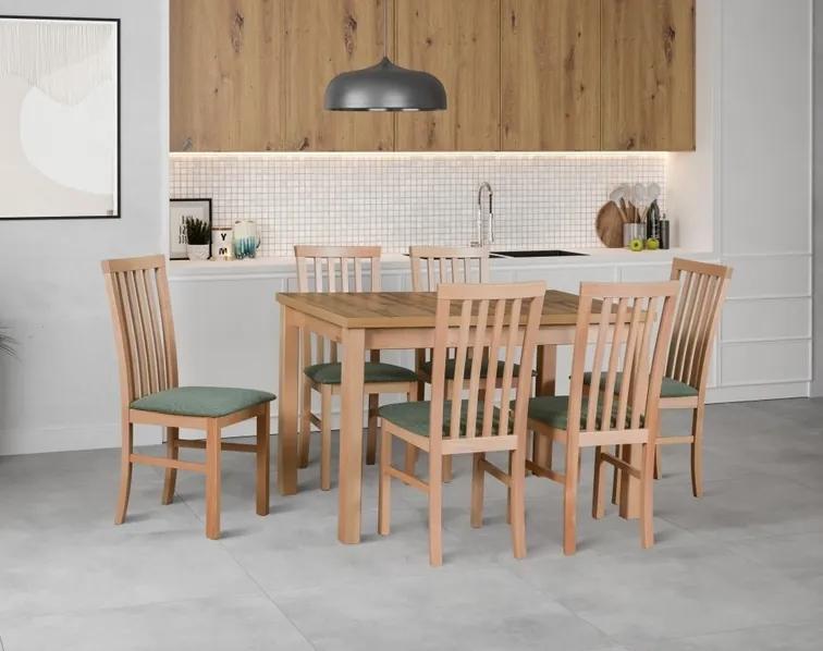 Jídelní sestava DX 31 odstín dřeva (židle + nohy stolu) bílá, odstín lamina (deska stolu) ořech, potahový materiál látka