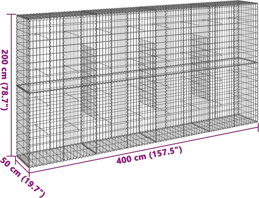Gabionový koš s víkem 400 x 50 x 200 cm pozinkované železo 3295169