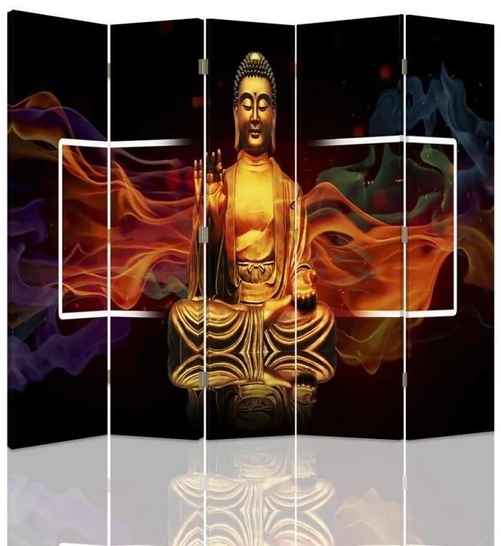 Ozdobný paraván Buddha Zlatá abstrakce - 180x170 cm, pětidílný, klasický paraván