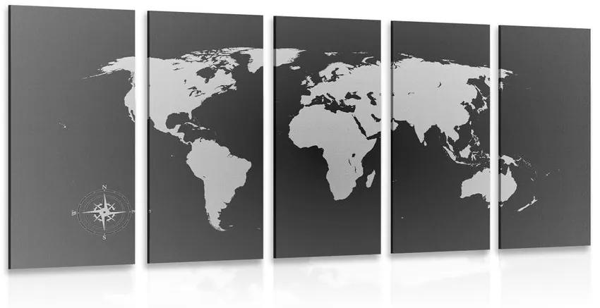 5-dílný obraz mapa světa v odstínech šedi - 200x100 cm