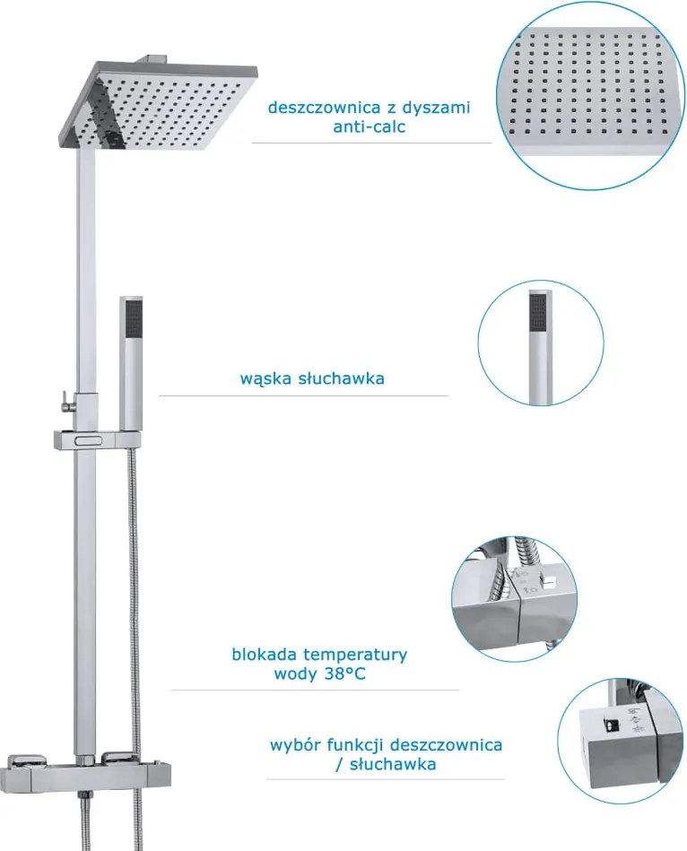 Gamma Cube, sprchová sada s dešťovou a ruční sprchovou hlavicí, chromová, GMA-BCEZNT-CH