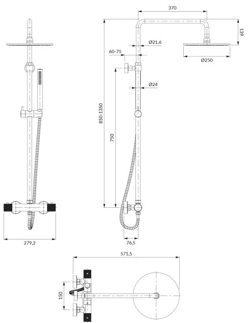 Omnires CONTOUR CT8044GLB Sprchový set s termostatickou baterií, zlatá - Omnires