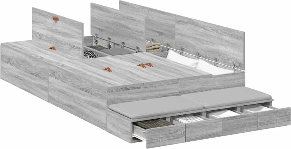 Rám postele s úložným prostorem se zásuvkou Šedá Sonoma 120 cm 3335634