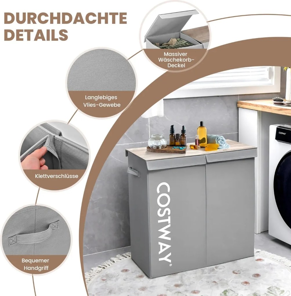 Costway 115 L 2 přihrádky koš na prádlo z netkané textilie s – 62 × 31 × 60 cm