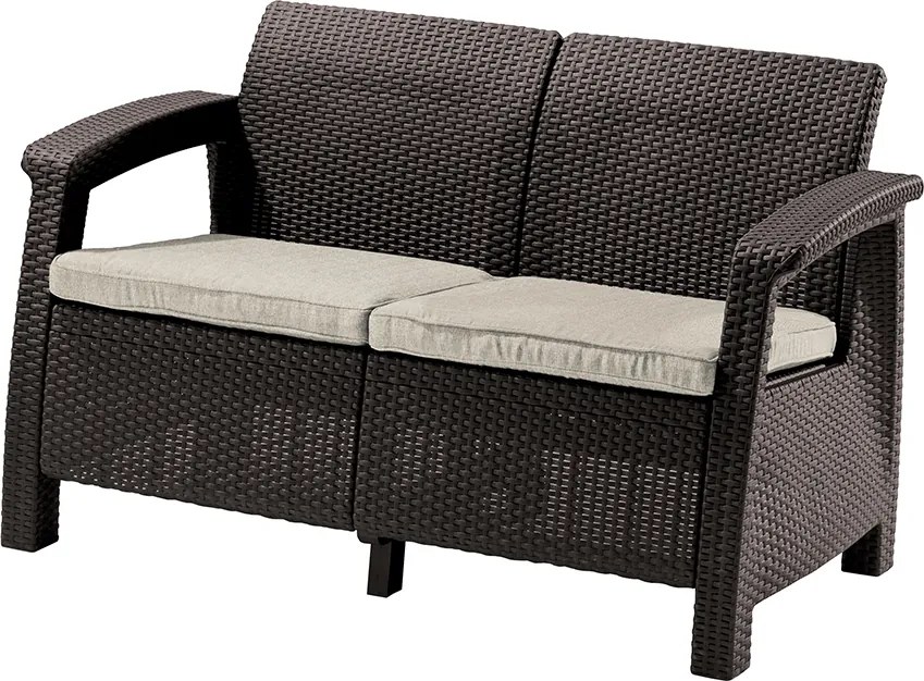 KETER Zahradní pohovka Allibert Corfu Love Seat - 128 x 70 x 79cm - hnědá / béžová