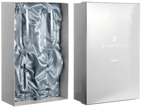Diamante sklenice na šampaňské Romance s kamínky Swarovski v prémiovém saténovém balení 200ml 2KS