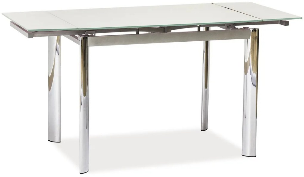 Jídelní stůl GD-019 rozkládací 100-150x70 cm, sklo bílé, kov chrom
