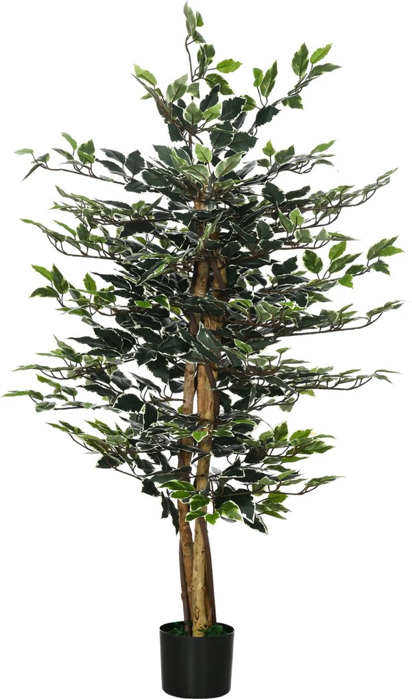 Umělý fikus HOMCOM s kmeny 130 cm s květináči a 702 realistickými listy pro domácí dekoraci obývacího pokoje a ložnice Ø15x130 cm Zelený