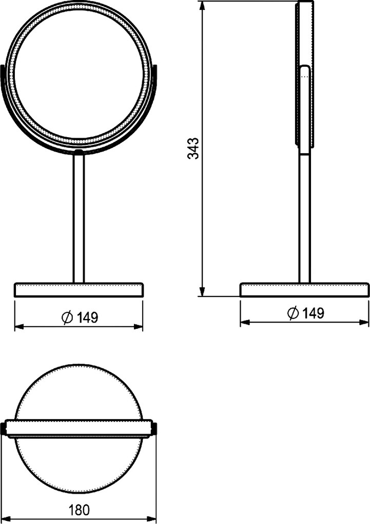 Gedy Gedy, ANNA kosmetické zrcadlo na postavení, průměr 163mm, oboustranné, černá mat, 211214