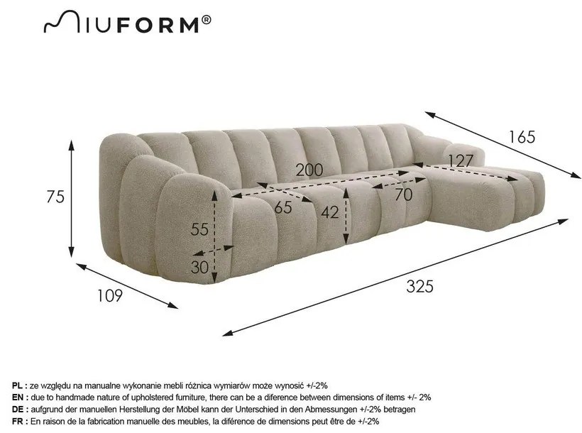Šedá rohová pohovka (pravý roh/s lenoškou) Shell – Miuform