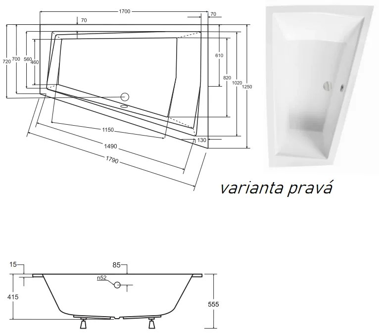 Besco Intima Duo Slim akrylátová vana Délka vany: 170cm, Orientace: Levá