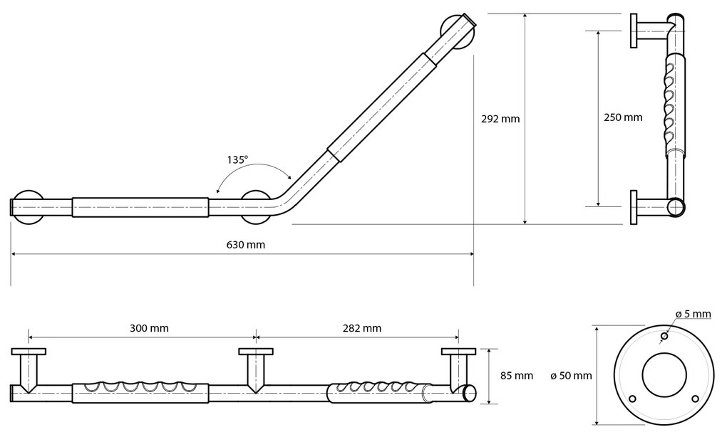 Sapho, Madlo rovné 135°, nerez, XR508