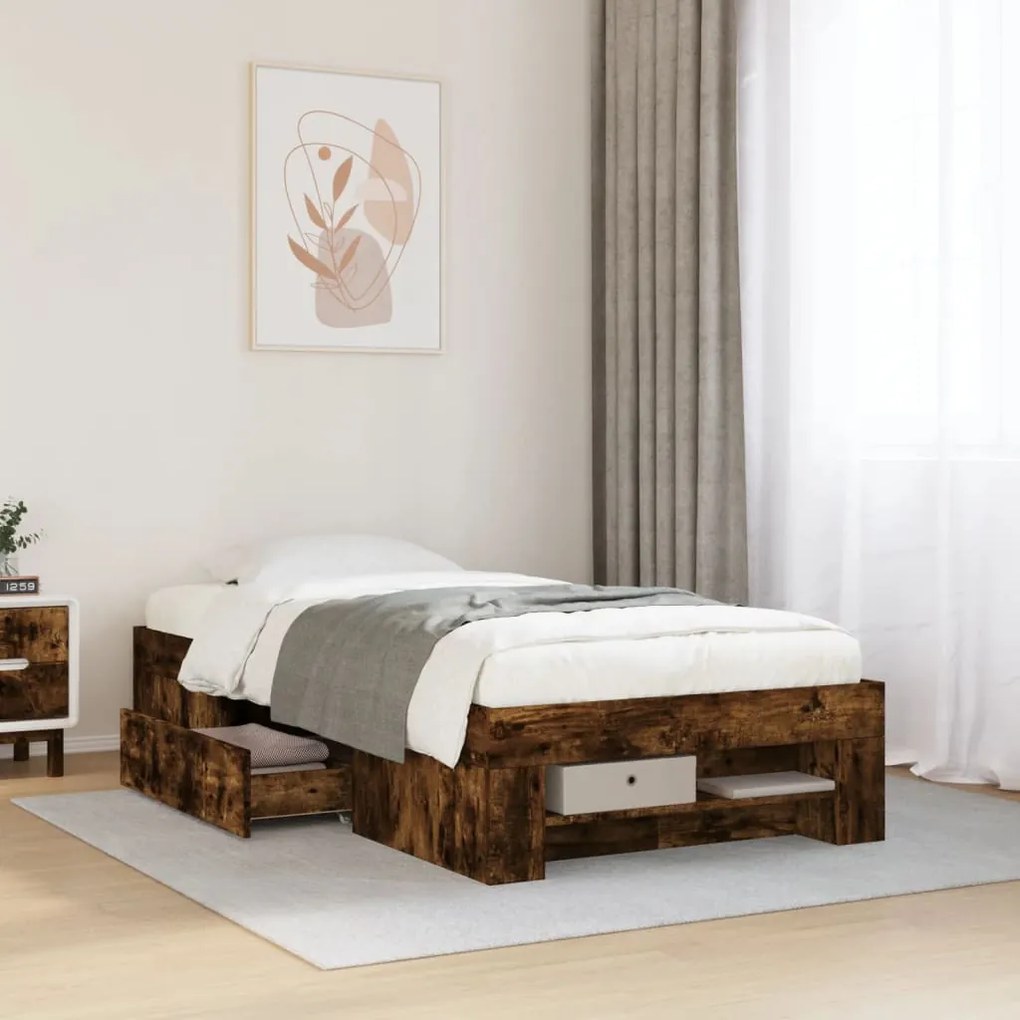 Rám postele bez matrace kouřový dub 75x190 cm kompozitní dřevo 3295531