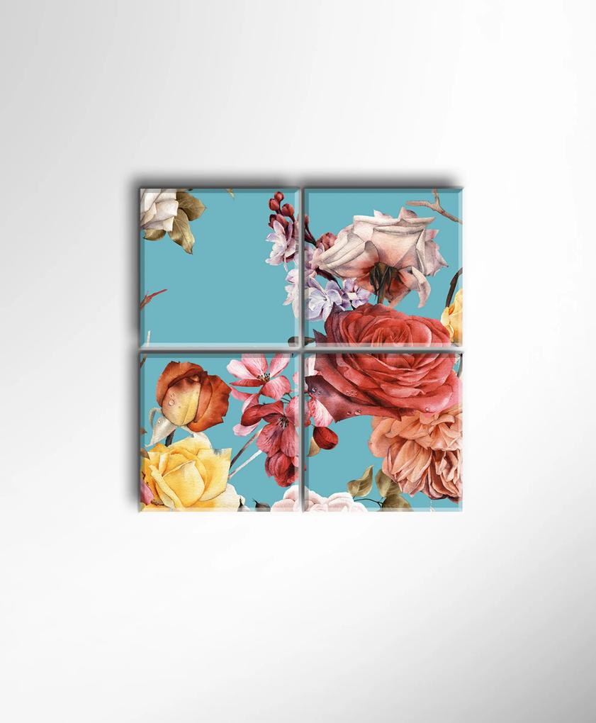 Malvis ® Obraz Jarní květiny na modrém podkladu ROZMĚR (šířka x výška): třídílný obdélník 90x60 cm