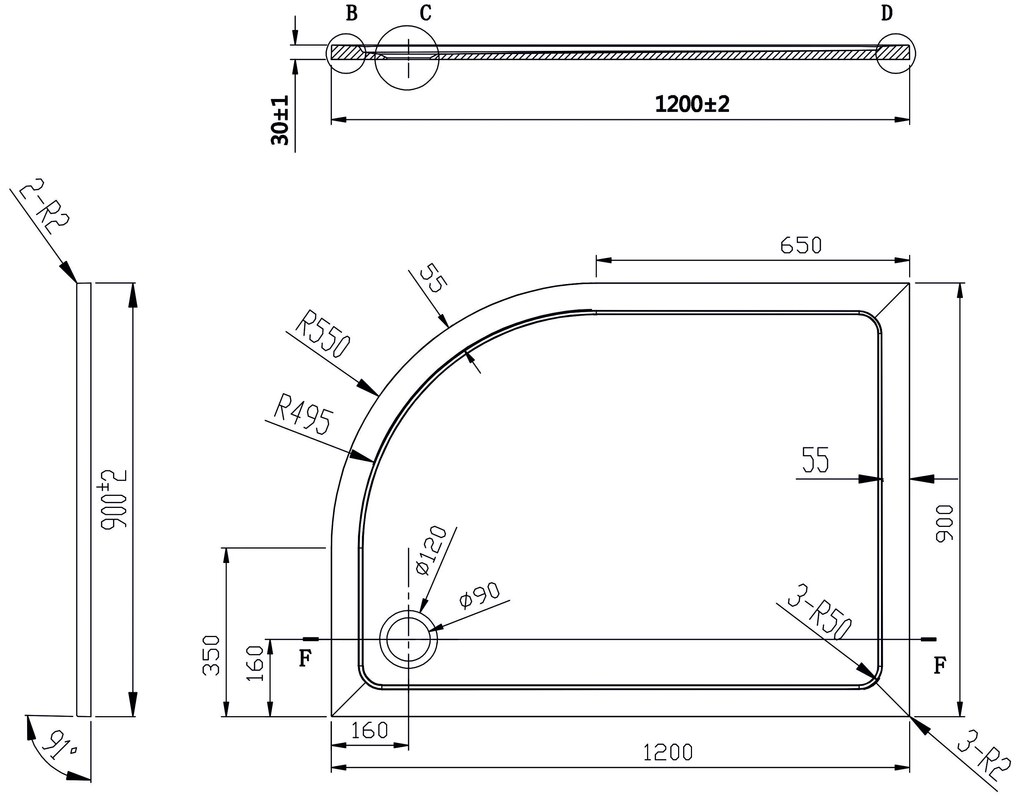 Olsen Spa Venets 120 x 90 x 3 cm VANKASCTVR9012R sprchová vanička pravá Koupelny Bernold