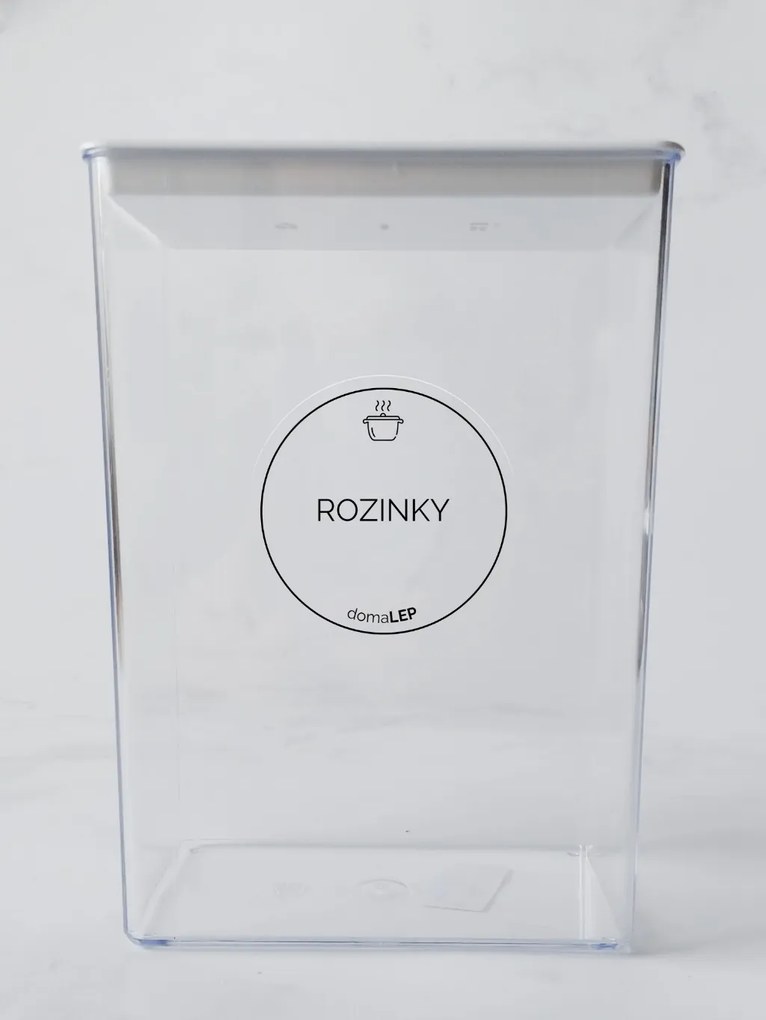ROZINKY – průhledná samolepka na dózu, základní písmo, 5 cm | DomaLEP