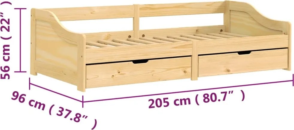 vidaXL Válenda se 2 zásuvkami IRUN 90x200 cm masivní borové dřevo [3185209] Barva: Hnědá