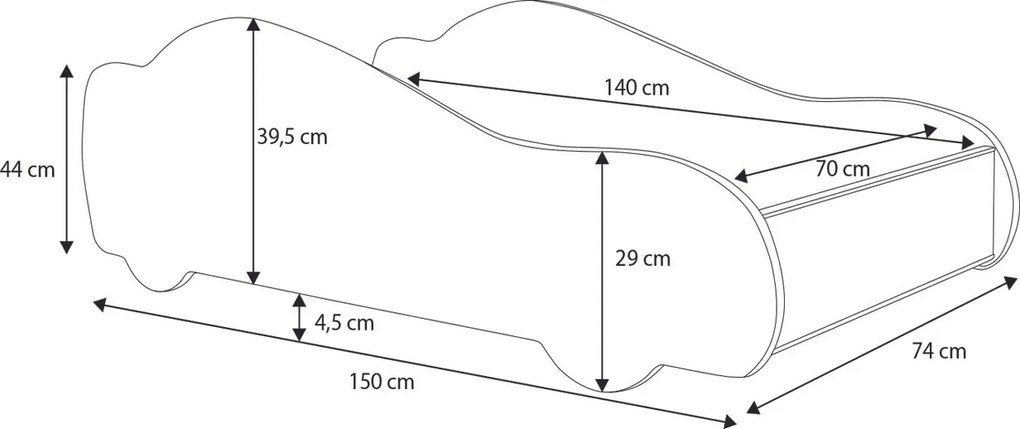 ADRK Furniture Postel s matracem a LED osvětlením BATCAR 140x70