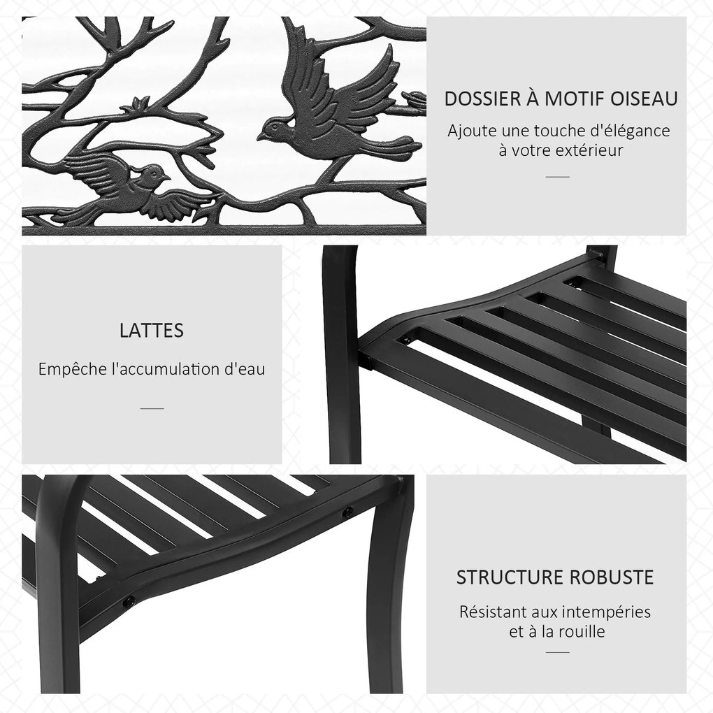 Outsunny Lavice pro 3 osoby do zahrady, venkovský styl pro balkon, terasu, patio 127 x 60 x 85 cm, robustní antikorozní epoxidově natřený kov, černá |