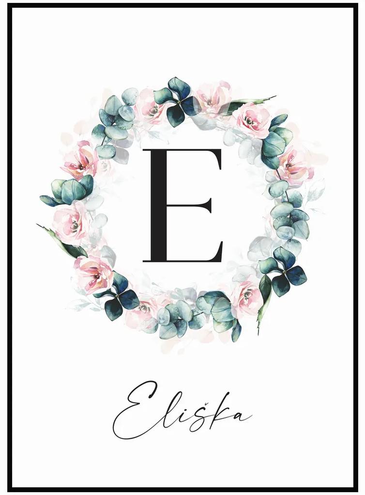 Plakát První písmeno jména 40 x 50 cm, Eukalypt a růže