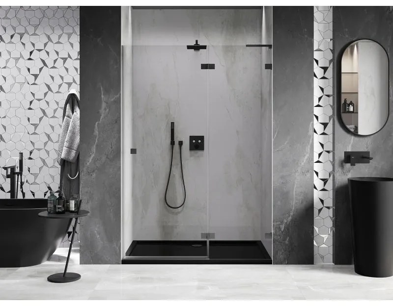 Mexen, Mexen Lunar L pravé otočné sprchové dveře 140 cm, transparentní, pistolový kov - 834L-140-000-95-00-P