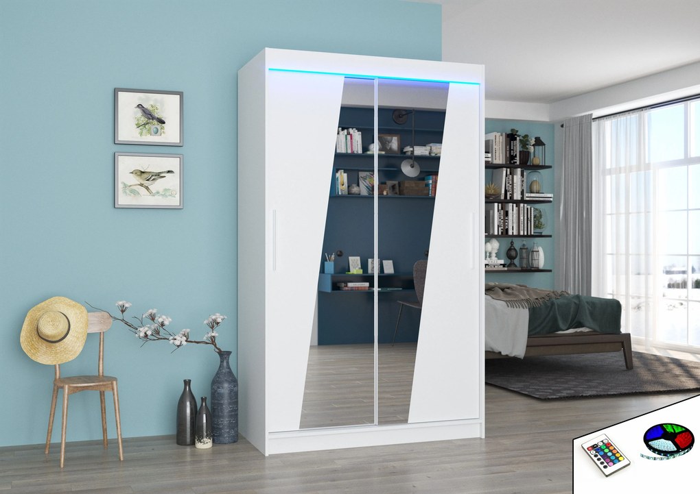 ADRK Furniture Posuvná skříň se zrcadlem a LED osvětlením TEXAS 120 ADRK-SW-TEX-W-120+L