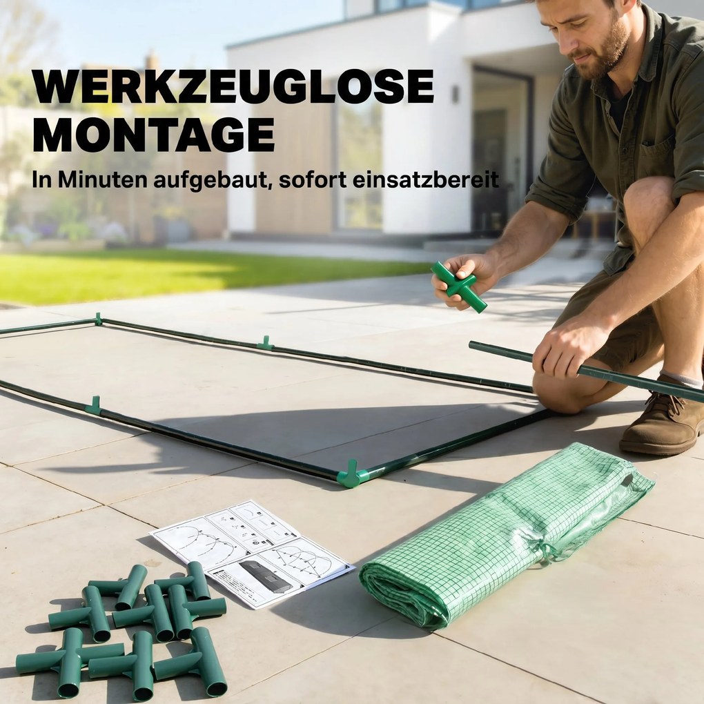 Outsunny Mini tunelový skleník Fóliový skleník s oknem ze síťoviny Fólie PE odolná proti UV záření zelená 200x80x45cm ideální pro zahradní rostliny |…