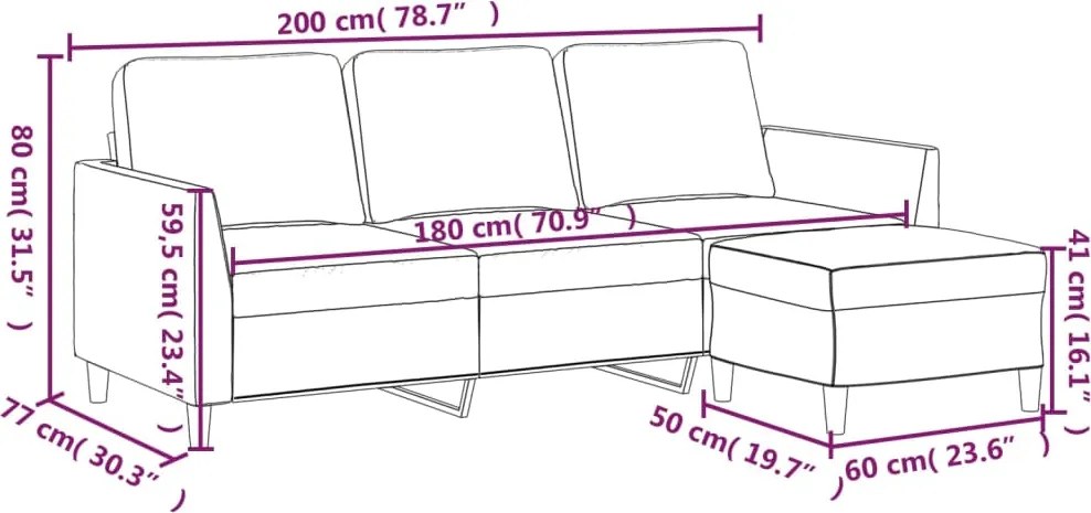3místná pohovka s podnožkou cappuccino 180 cm umělá kůže 3201126