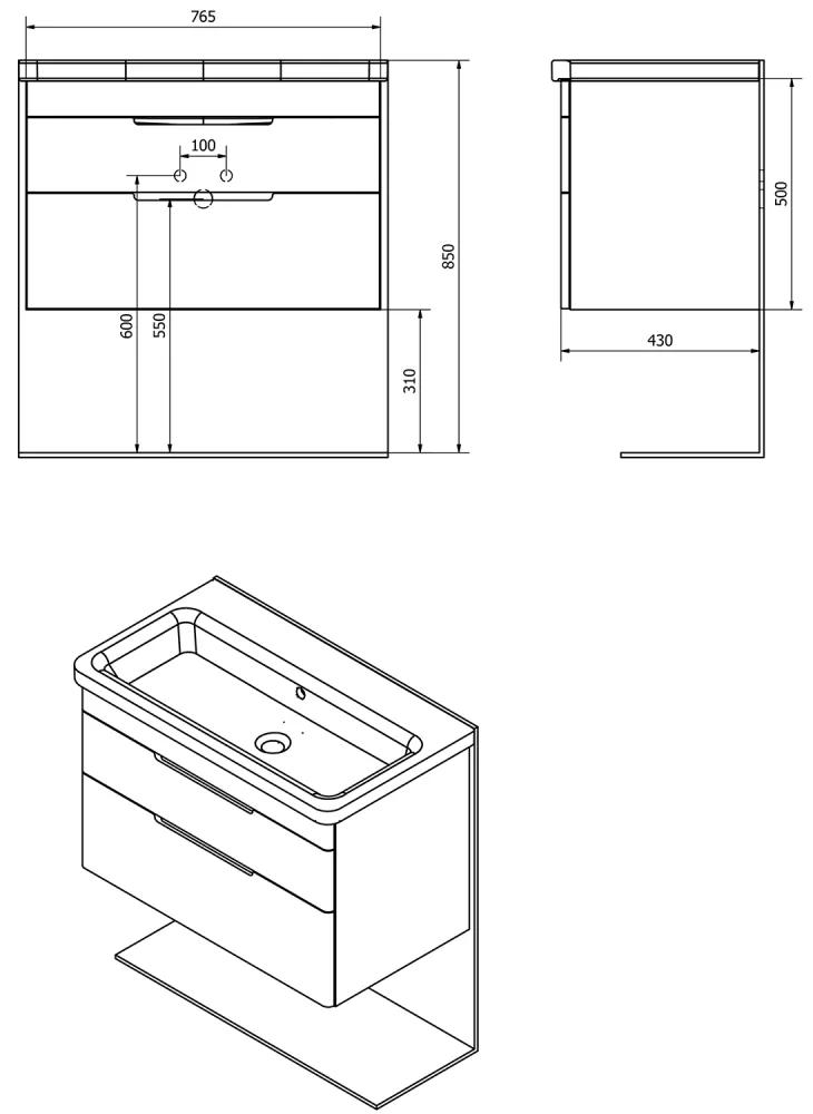 Sapho ELLA umyvadlová skříňka 76,5x50x43cm, bílá EL080-3030