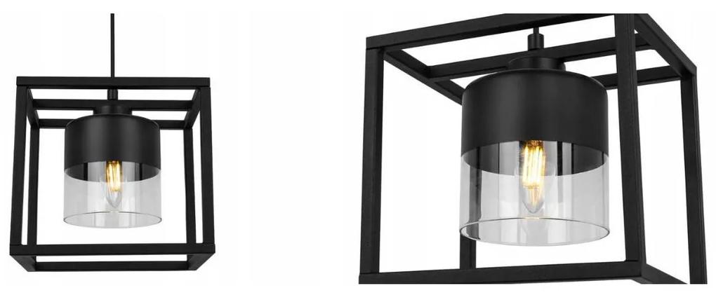 Závěsné svítidlo ROMA CAGE, 1x černé/transparentní skleněné stínítko v kovovém rámu