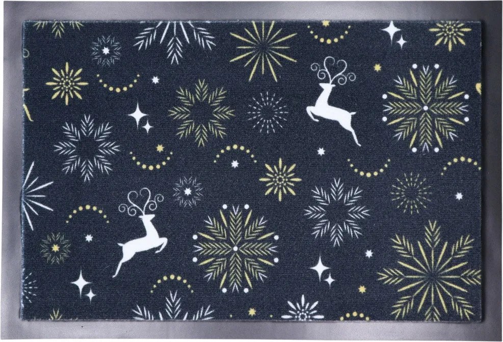 Mercury Flooring, Rohožka vánoční Sněhové vločky se soby, 40x60, vícebarevná