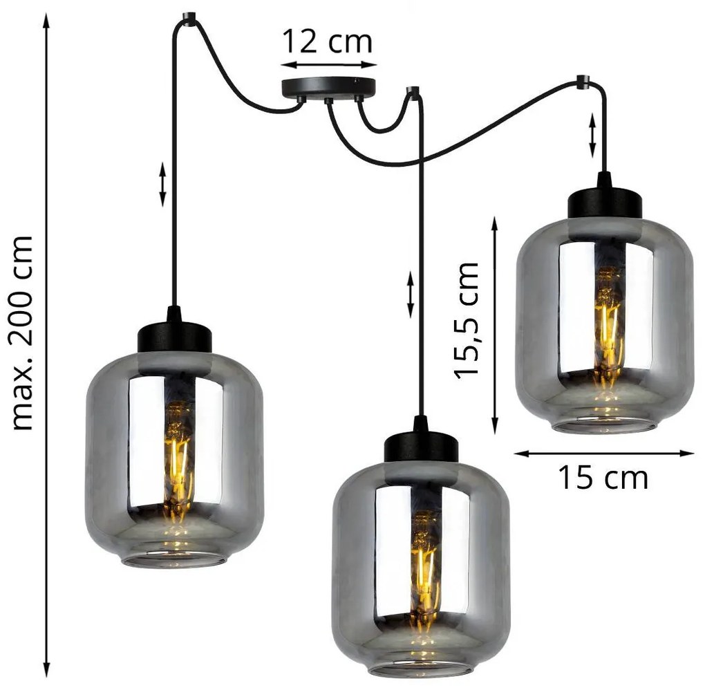 Závěsné svítidlo Novalja Spider, 3x skleněné stínítko (výběr ze 3 barev)