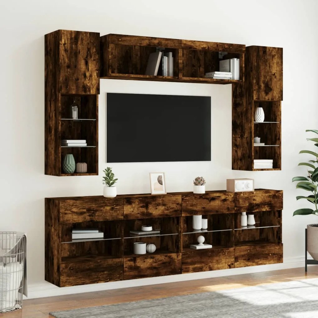 6dílná obývací stěna s LED osvětlením kouřový dub 3216801