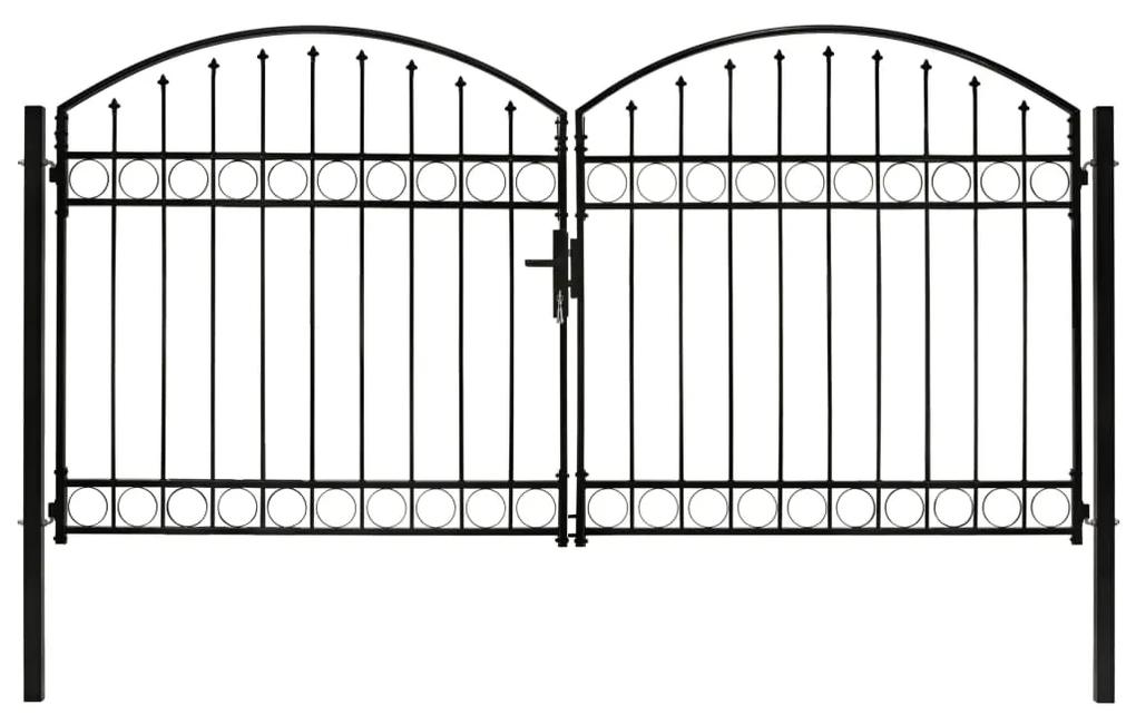 143090 vidaXL Dvoukřídlá zahradní brána s obloukem ocelová 300 x 150 cm černá
