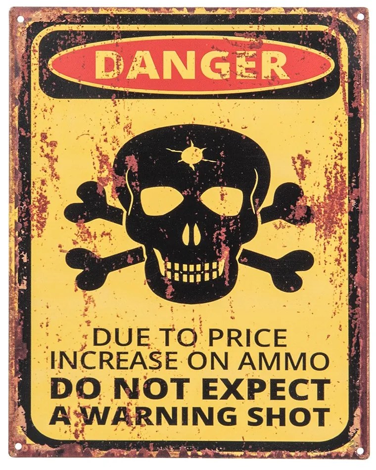 Žlutá kovová nástěnná cedule s lebkou Danger - 20*1*25 cm