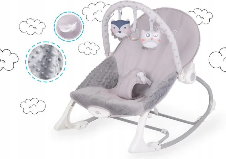 Ricokids Houpací vibrační křesílko/lehátko Grey Owl