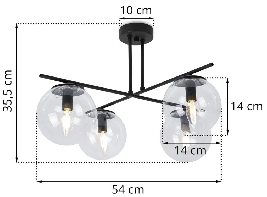 Stropní svítidlo Paris, 4x transparentní skleněné stínítko