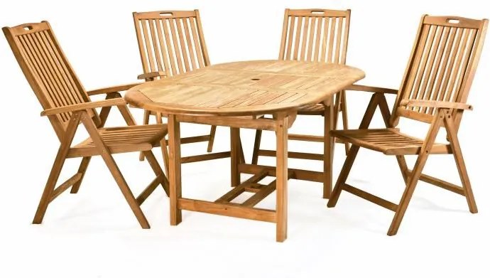 DIVERO 2342 Zahradní nábytek z týkového dřeva - 1x stůl, 4x masivní židle