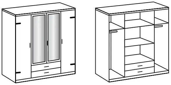 Šatní skříň se zrcadly Cork, 180 cm, prkenný dub/grafit
