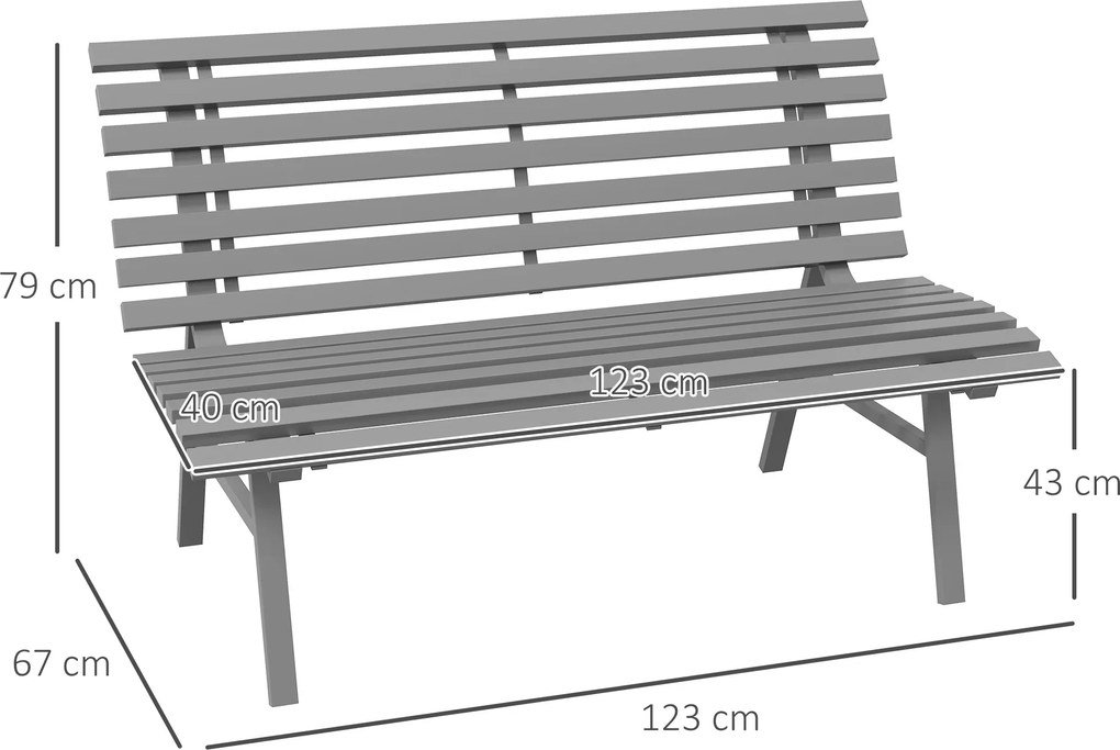 Zahradní lavička Parková lavička, lamelová konstrukce, odolná proti povětrnostním vlivům, hliník, 123 x 67 x 79 cm, šedá barva